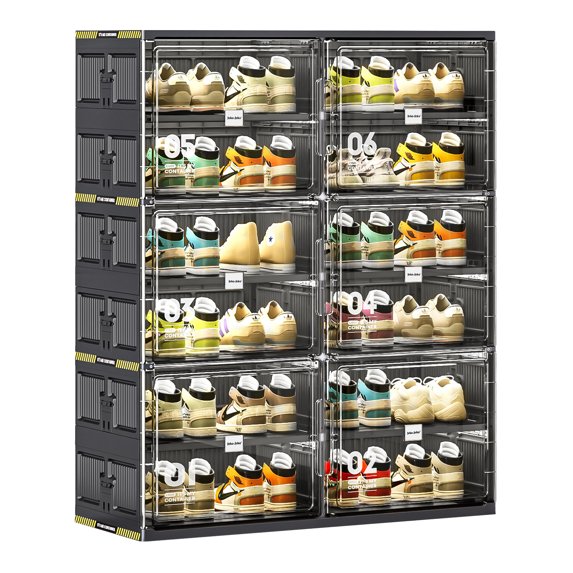 JEKO&JEKO 6-Tier Double Column Foldable Shoe Storage Rack with Magnetic ...