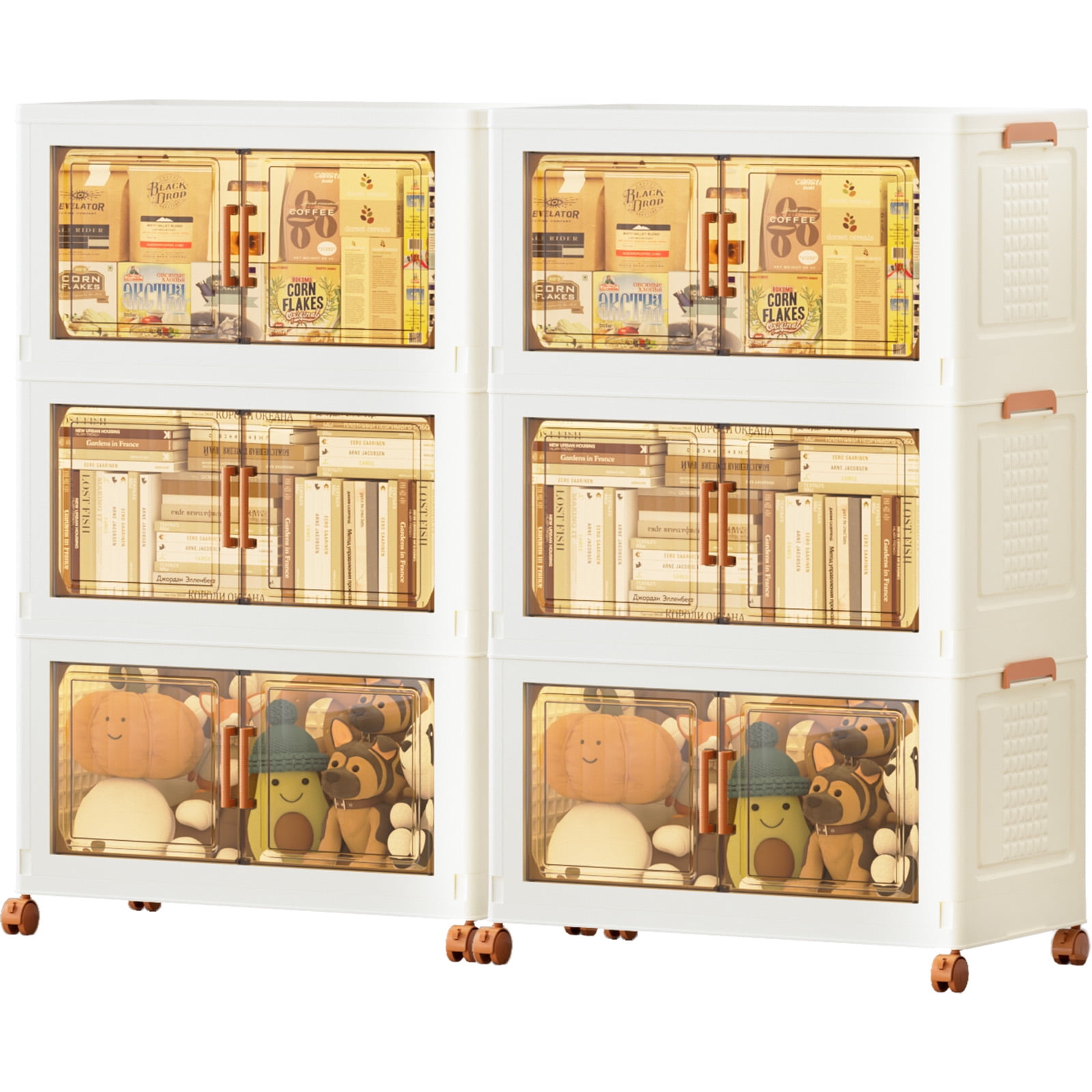 JEKO&JEKO 648Qt Foldable Plastic Storage Bins with Doors, 6 Pack, Cream ...
