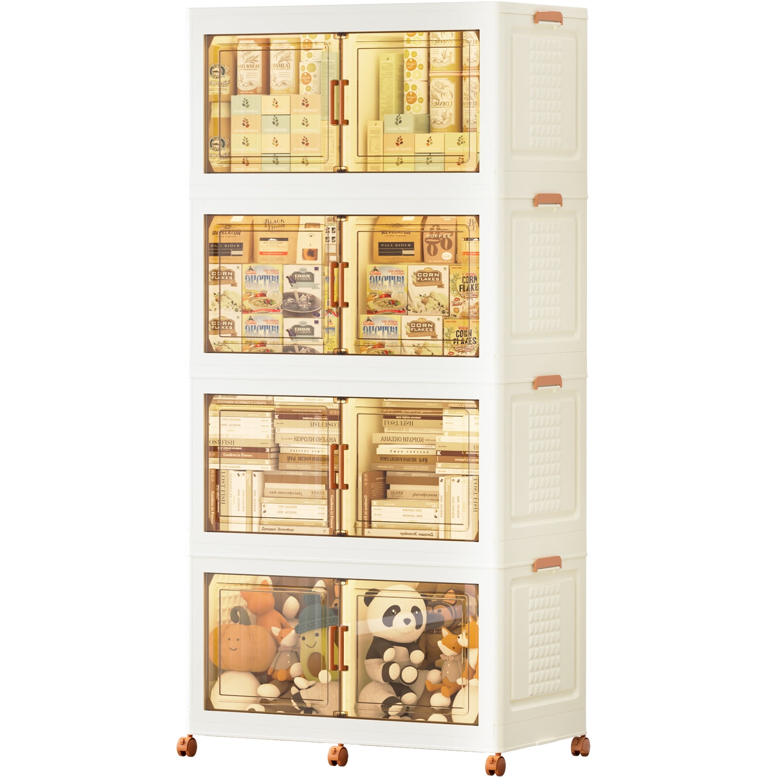 JEKO&JEKO 800Qt Foldable Storage Bins with Lids & Wheels, 4 Pack, Cream ...