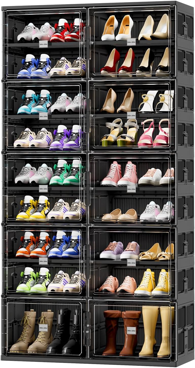 JEKO&JEKO 9 Tiers 36 Pairs Foldable Shoe Rack Organizer Fits Size 12 for Closet Entryway, Large ...