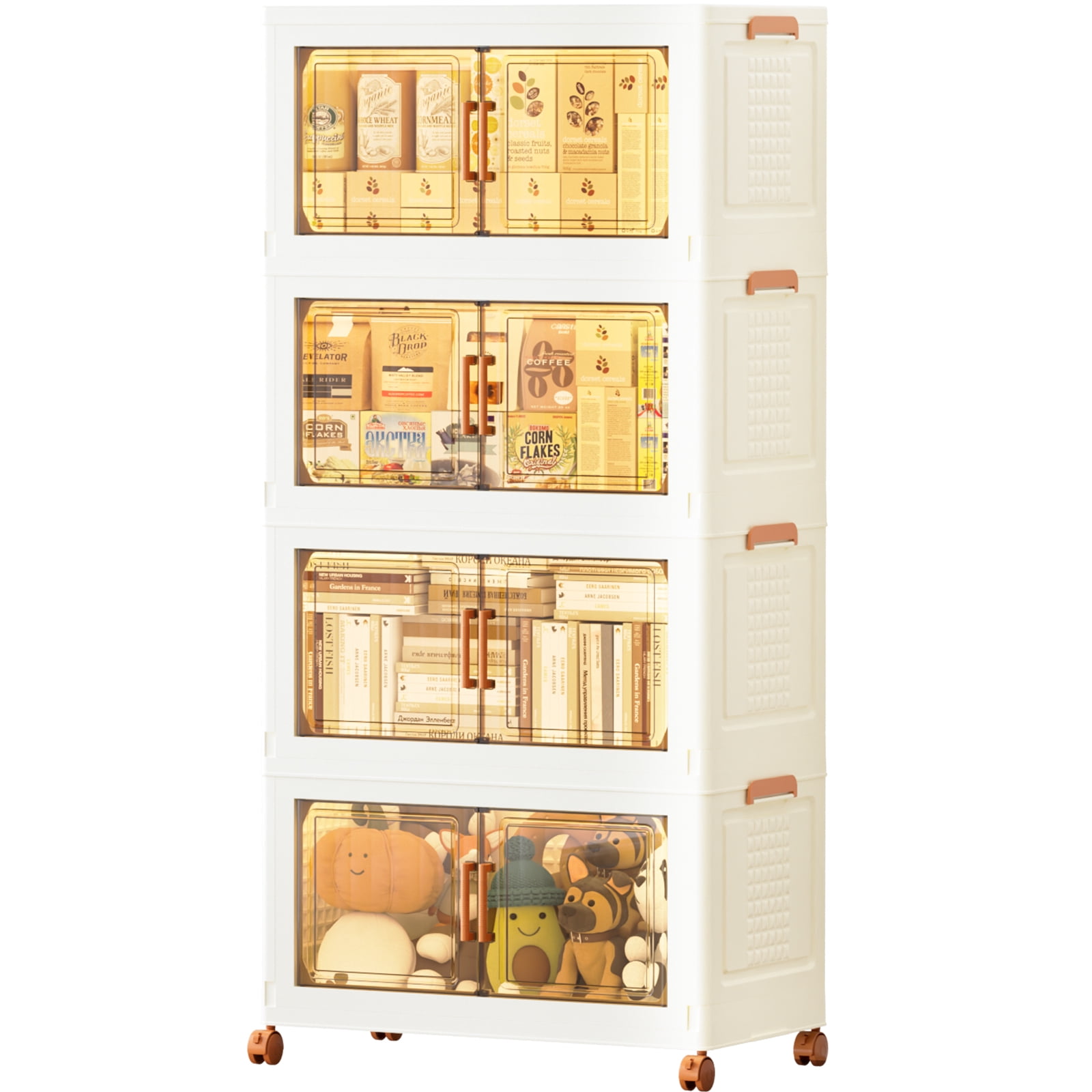 JEKO&JEKO 432Qt Foldable Plastic Storage Bins with Doors, 4 Pack, Cream ...