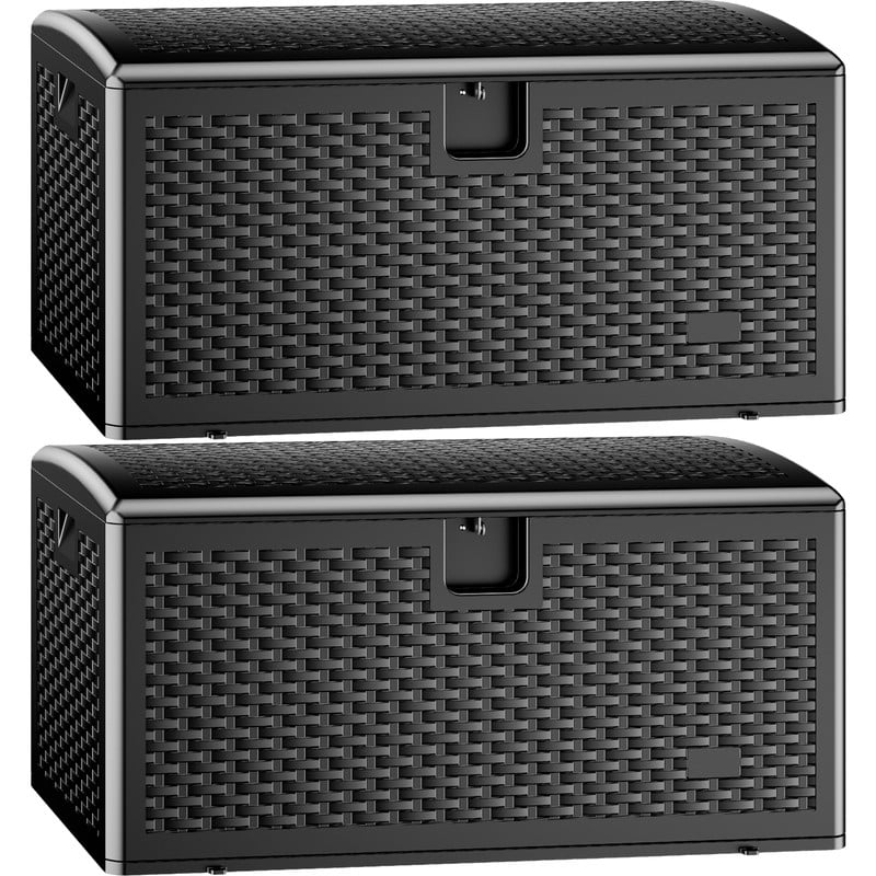 JEKO&JEKO Outdoor Storage Box Set, 2-Pack 75 Gal Deck Boxes, Black ...