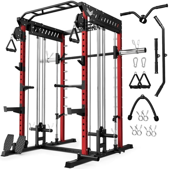 JELENS Smith Machine Power Cage, 2000LBS All-in-One Squat Rack Multi ...