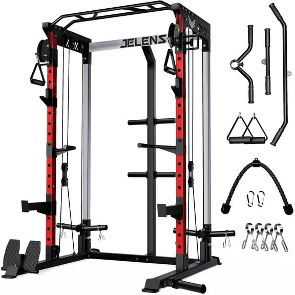 Power Cage 2000LBS,All in One Squat Rack with Dual Pulley Cable System ...