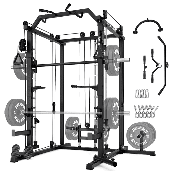 JELENS Smith Machine, 2000LBS M11 Multi-Function Squat Rack Power Cage ...