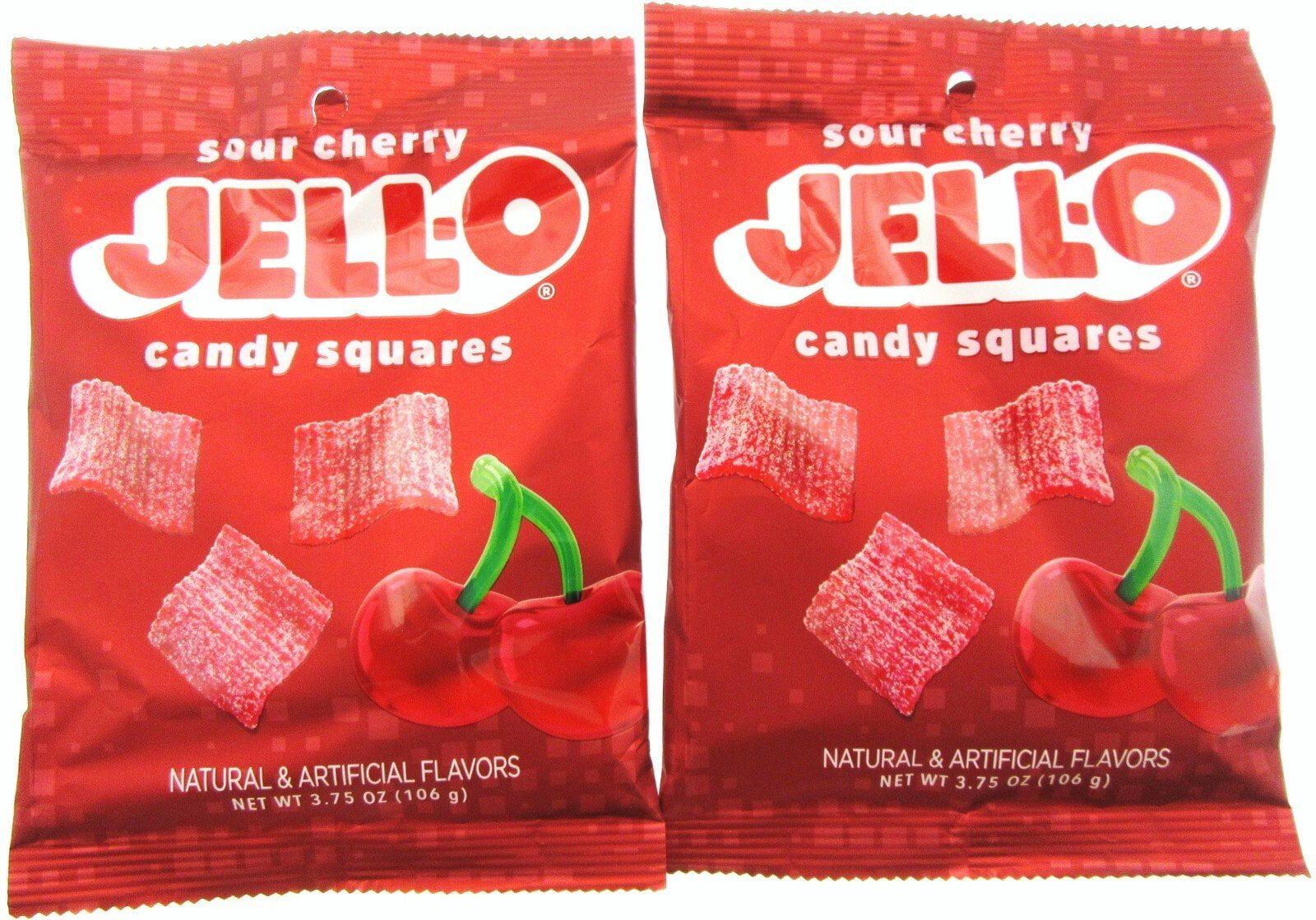 JELL-O Sour Cherry Gummy Squares Candy 3.75oz bags Jello Lot of 2 ...