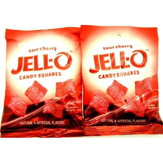 JELL-O Sour Cherry Gummy Squares Candy 3.75oz bags Jello Lot of 2 ...