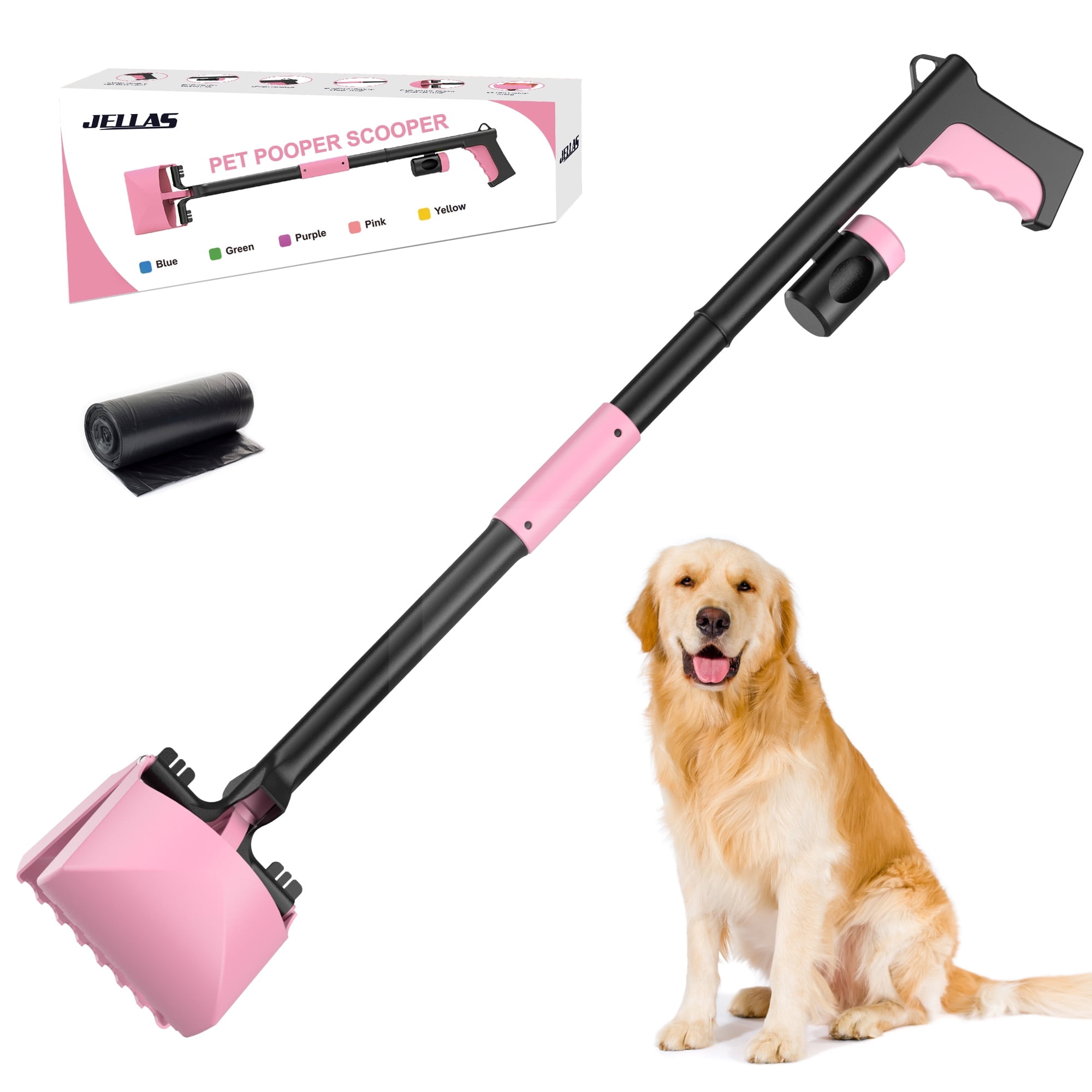 "JELLAS Pet Pooper Scooper with 32"" Handle, Large Capacity for Dogs ...