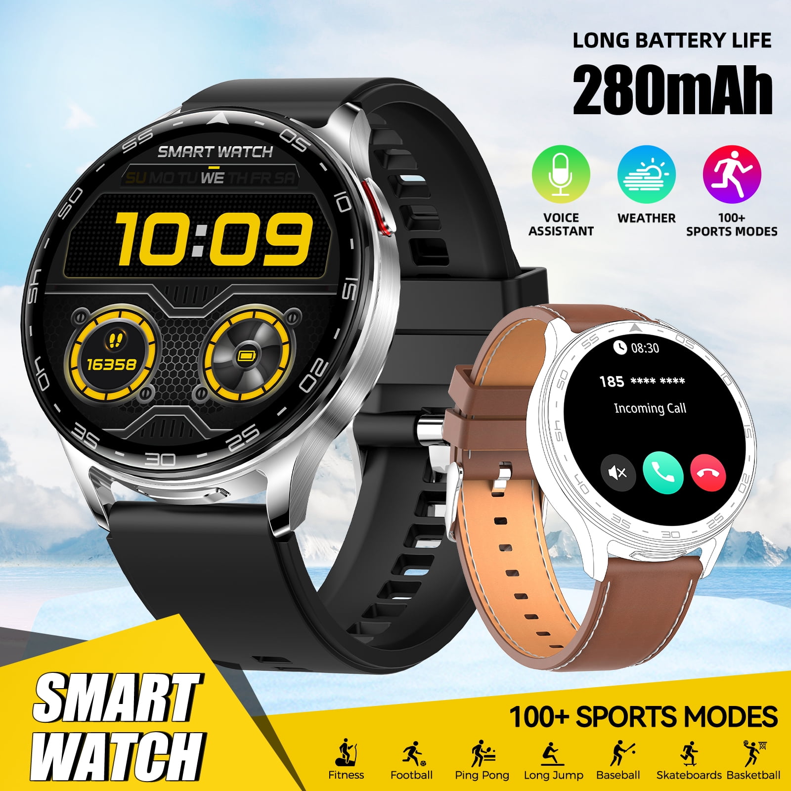 JELLOO T97 Smart Watch for Men Women with Earbuds Bluetooth Call 1.39 ...