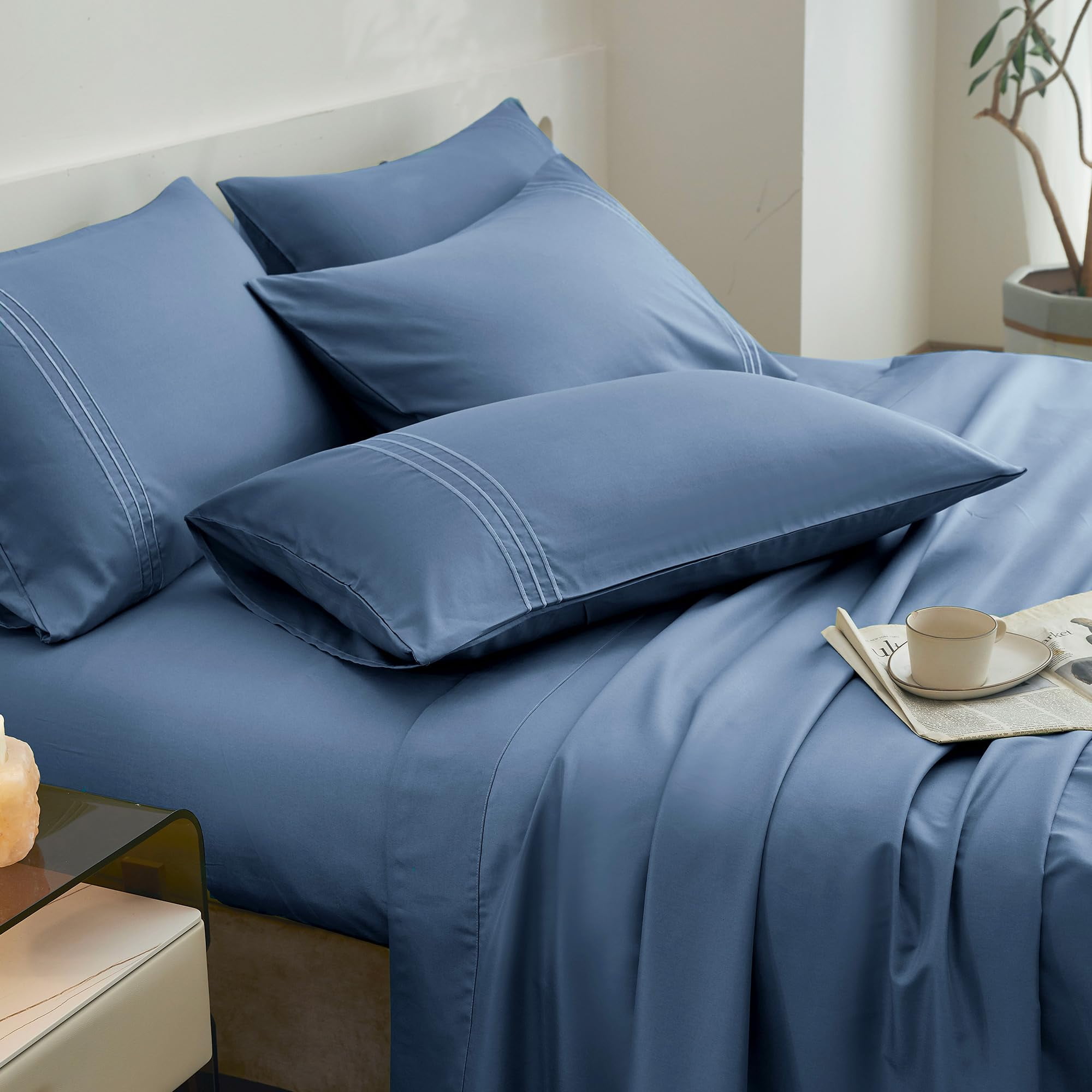 JELLYMONI 4 Pieces Luxury Soft Microfiber Sheets Set ,16" Deep Pocket ...