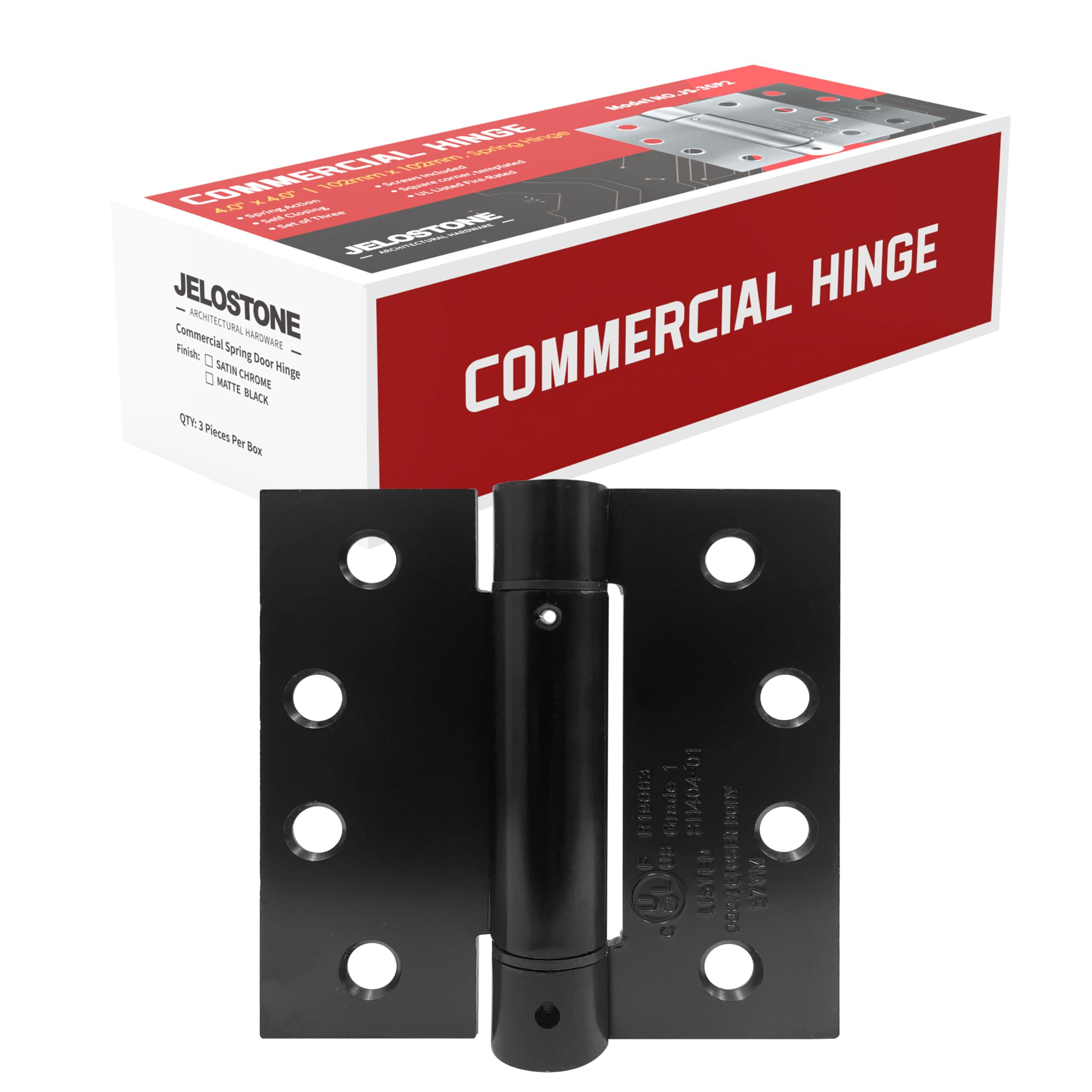 JELOSTONE 3 Pack - 4.0"x4.0" Self Closing Reversible Door Hinge - Heavy Duty Commercial Spring ...
