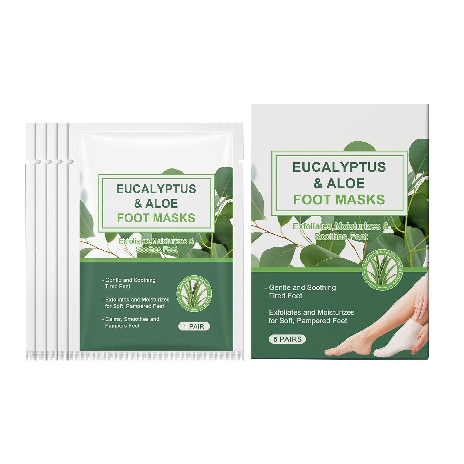 JELSUBI 5 Pairs Eucalyptus & Aloe Foot Masks, Moisturizes Tired, Dry ...