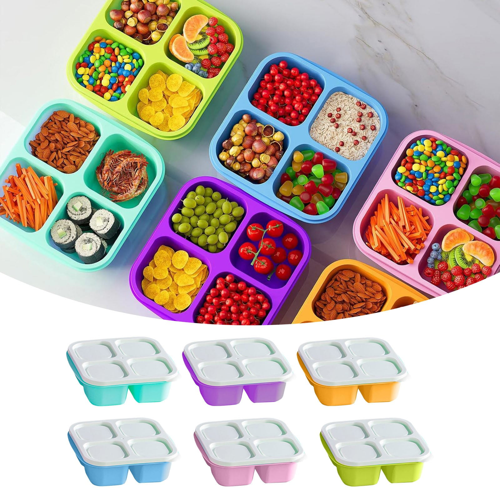 JELSUBI 6 Pack Snack Boxes, Reusable 4 Compartment Meal Prep Containers ...