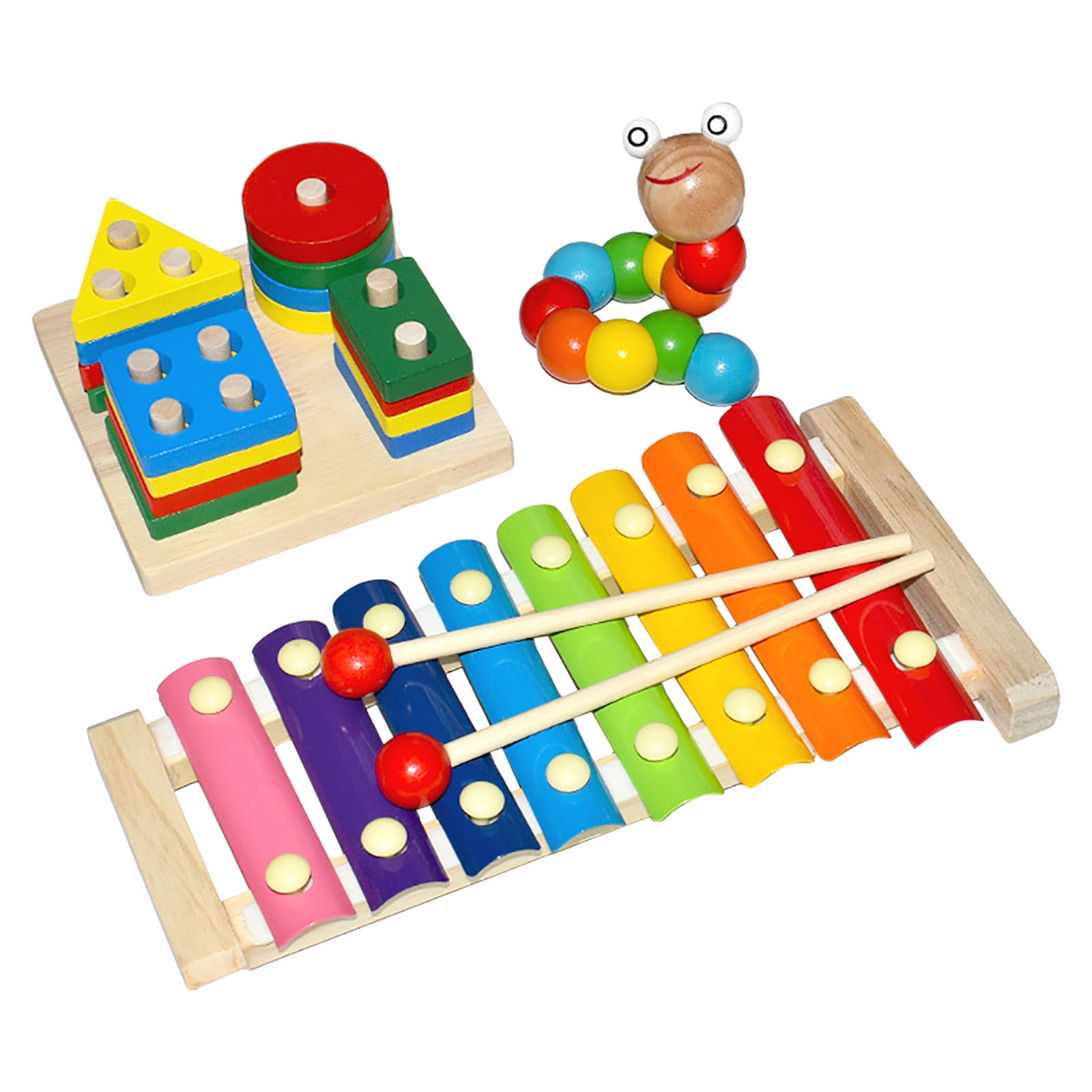 JELSUBI 8-Tone Wooden Xylophone Toy with Mallets and Twisting Worm ...