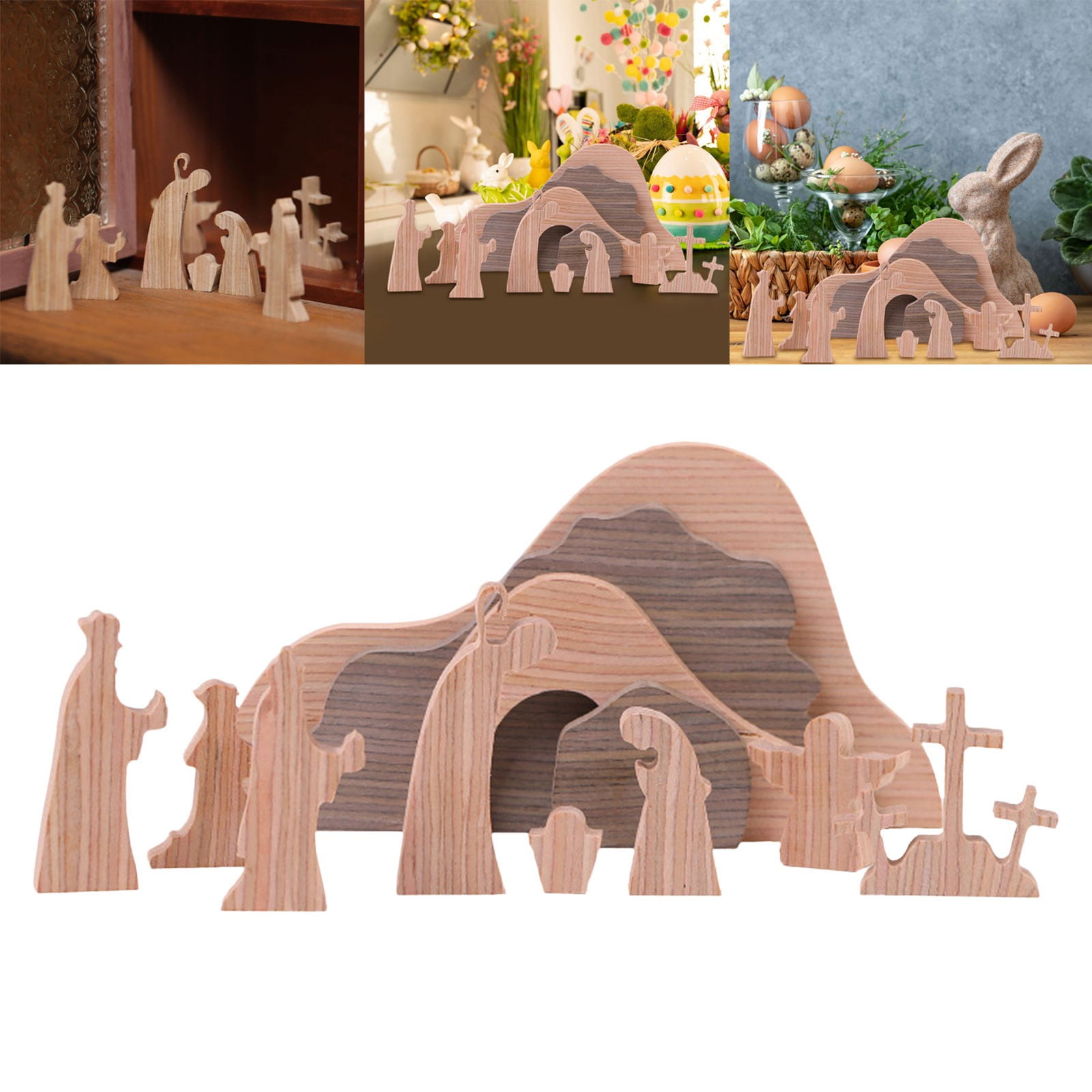 JELSUBI Empty Tomb Easter Scene and Cross Decoration, Wooden Easter ...