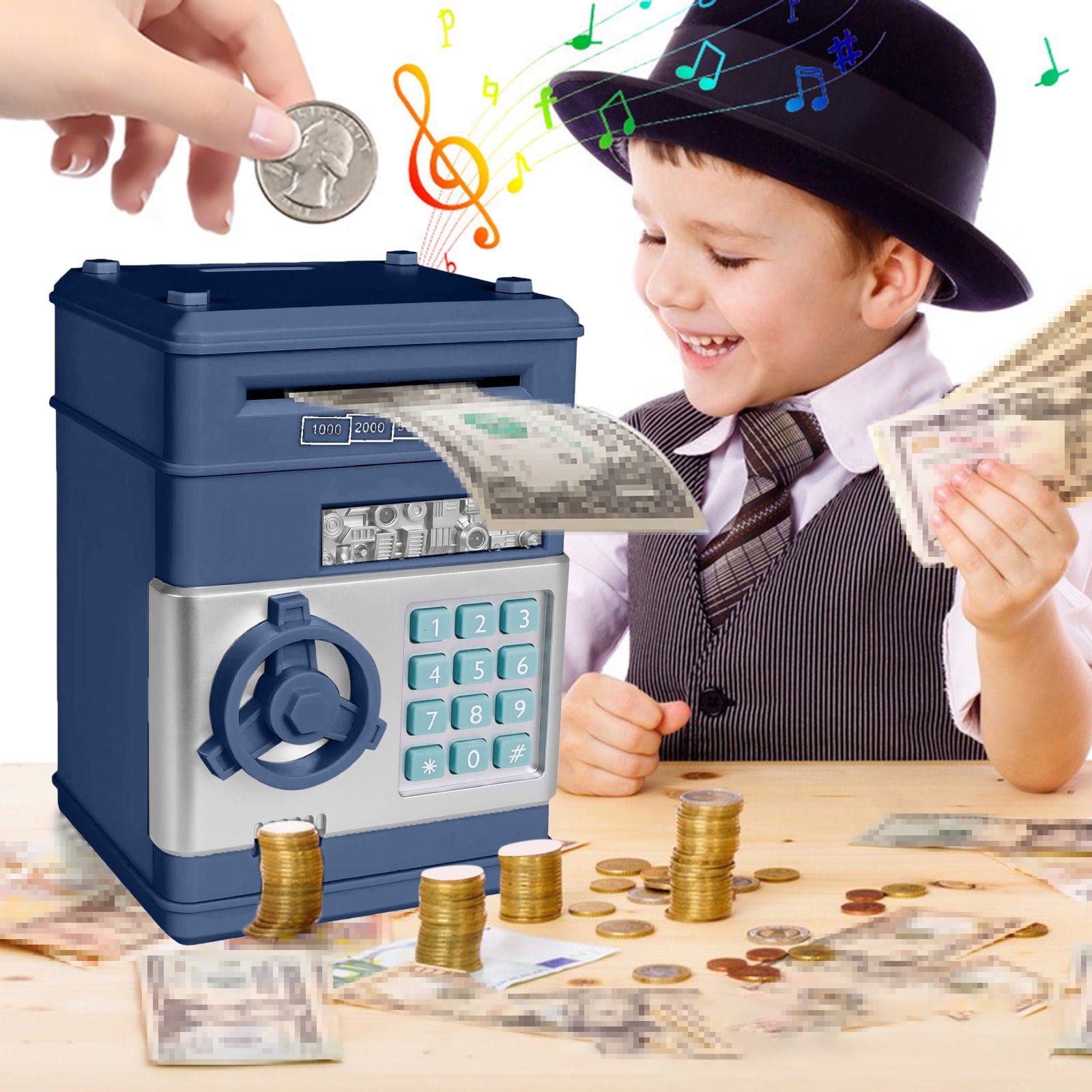JELSUBI Piggy Bank for Kids, Electronic Cash Coin Money Saving Box ...