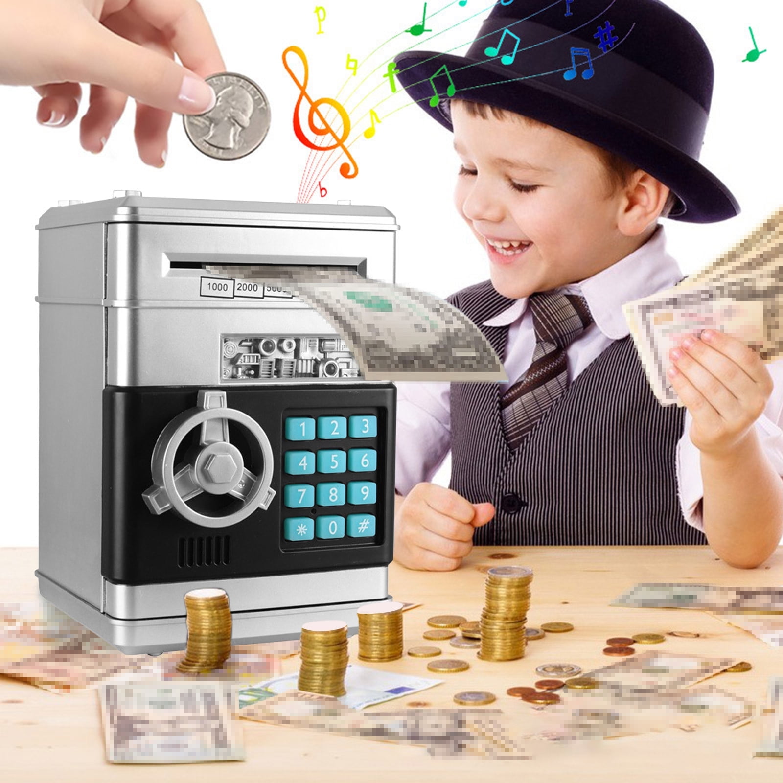 JELSUBI Piggy Bank for Kids, Electronic Cash Coin Money Saving Box ...