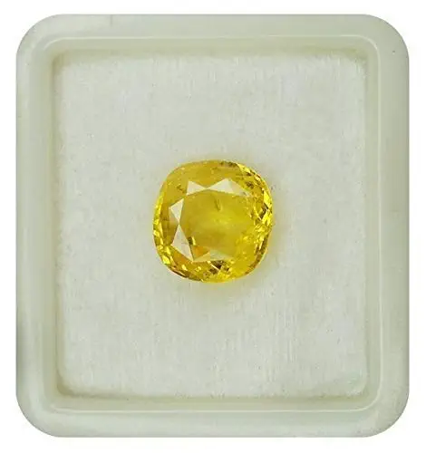 JEMSPRIME Cultured Yellow Sapphire Pukhraj 10.25 Ratti 9.25 Carat Certified from Sri Lanka ...