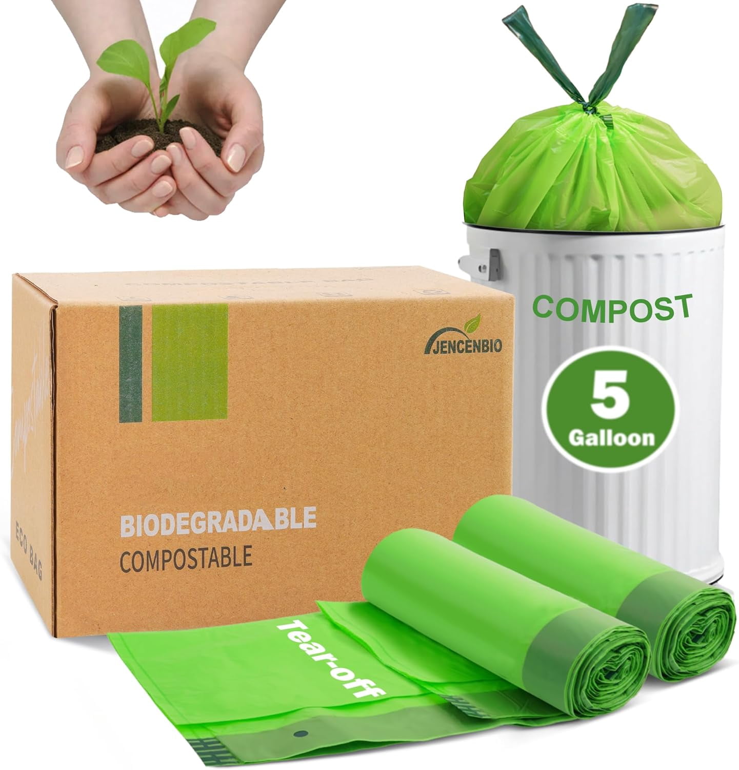 JENCENBIO Compost garbage Bags 5 Gallon with Drawstring Tear Off 20 ...