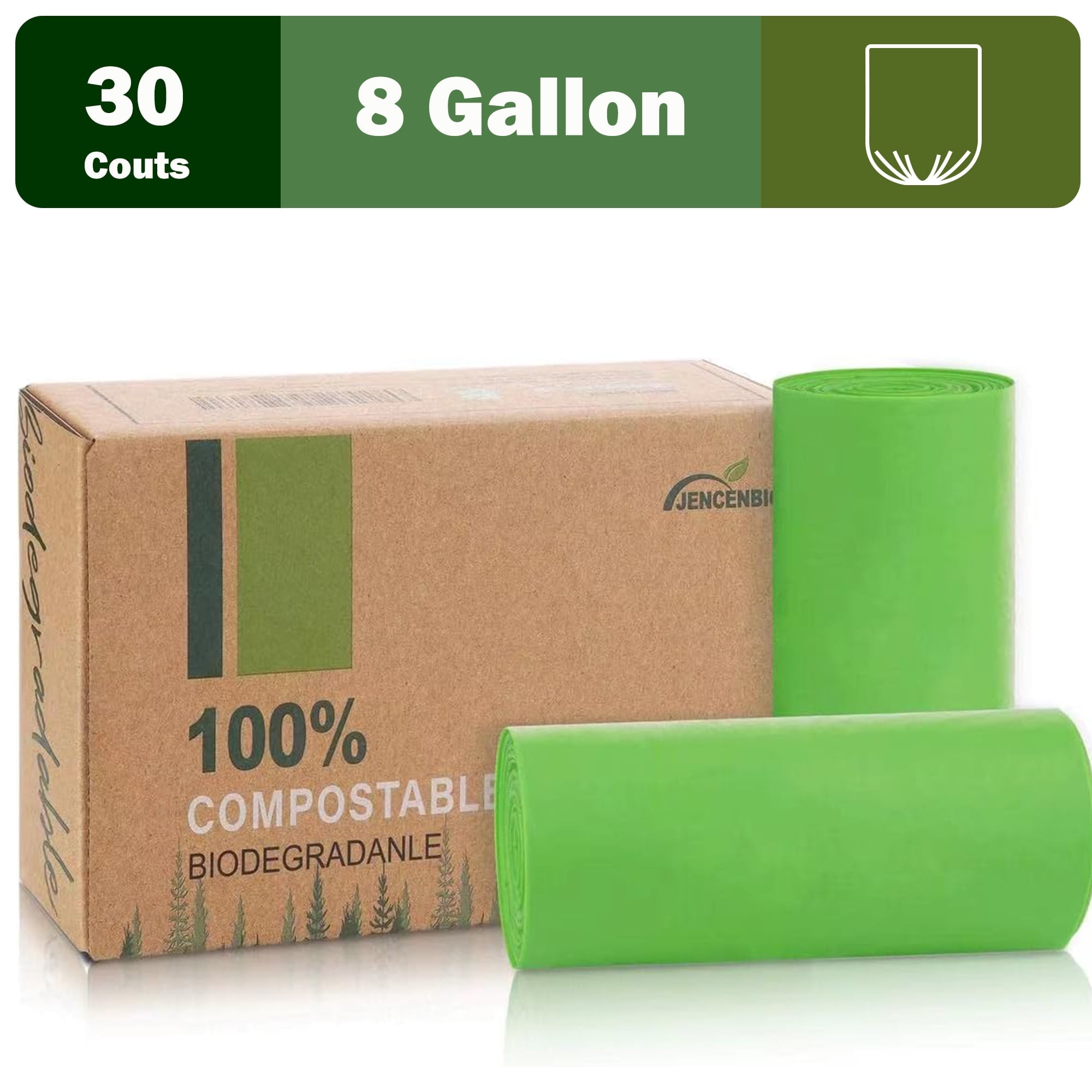 JENCENBIO Compost garbage Bags, 8 Gallons, 30Liter, Extra Thick 0.9 ...