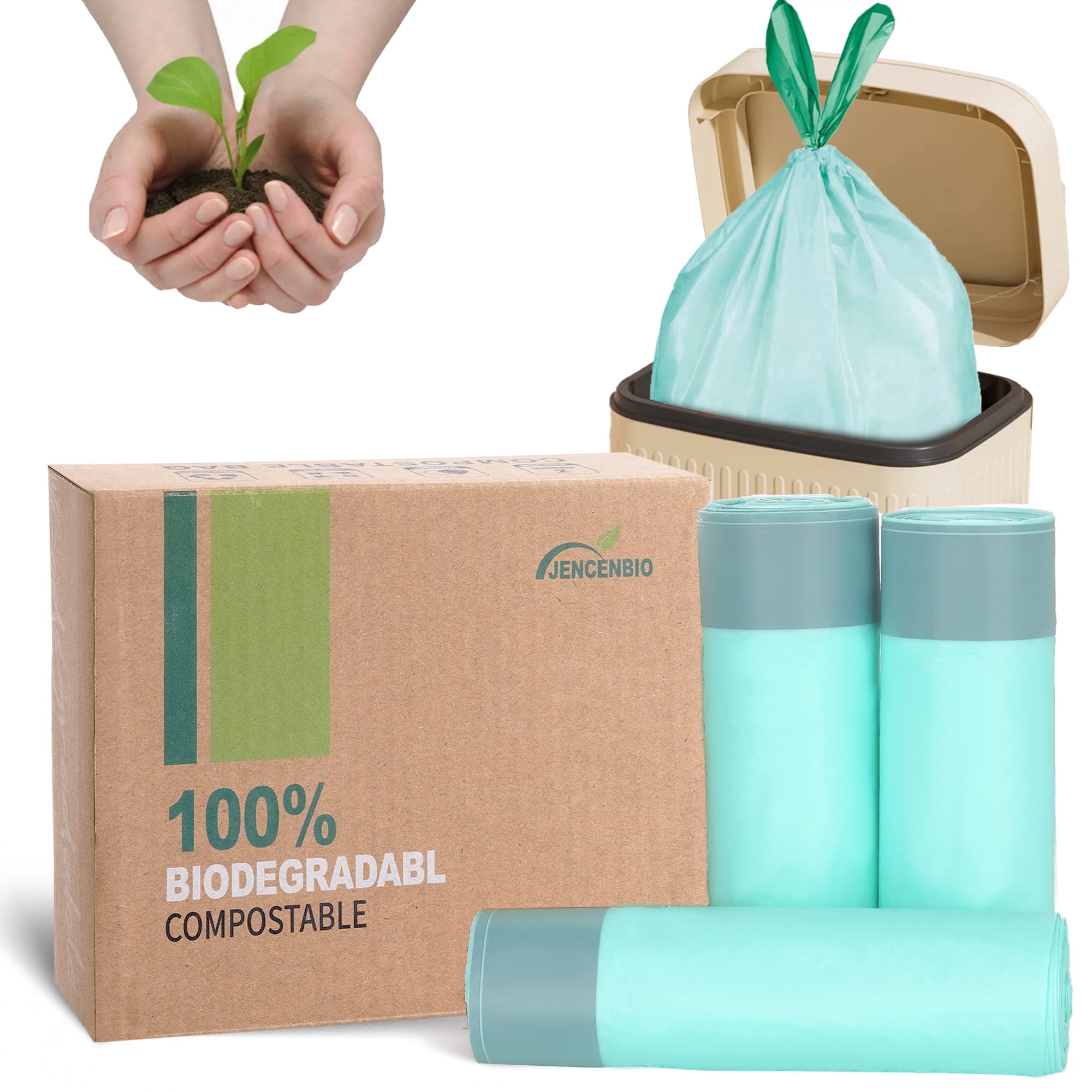 JENCENBIO Compostable Garbage Bags with Drawstring 4 Gallon Trash Bags ...