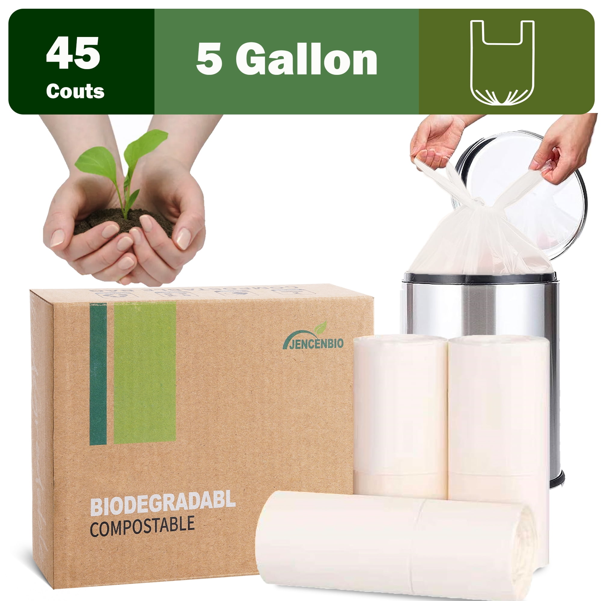 JENCENBIO Compostable Handle Trash Bags, 5 Gallon, 0.78 Mils ...