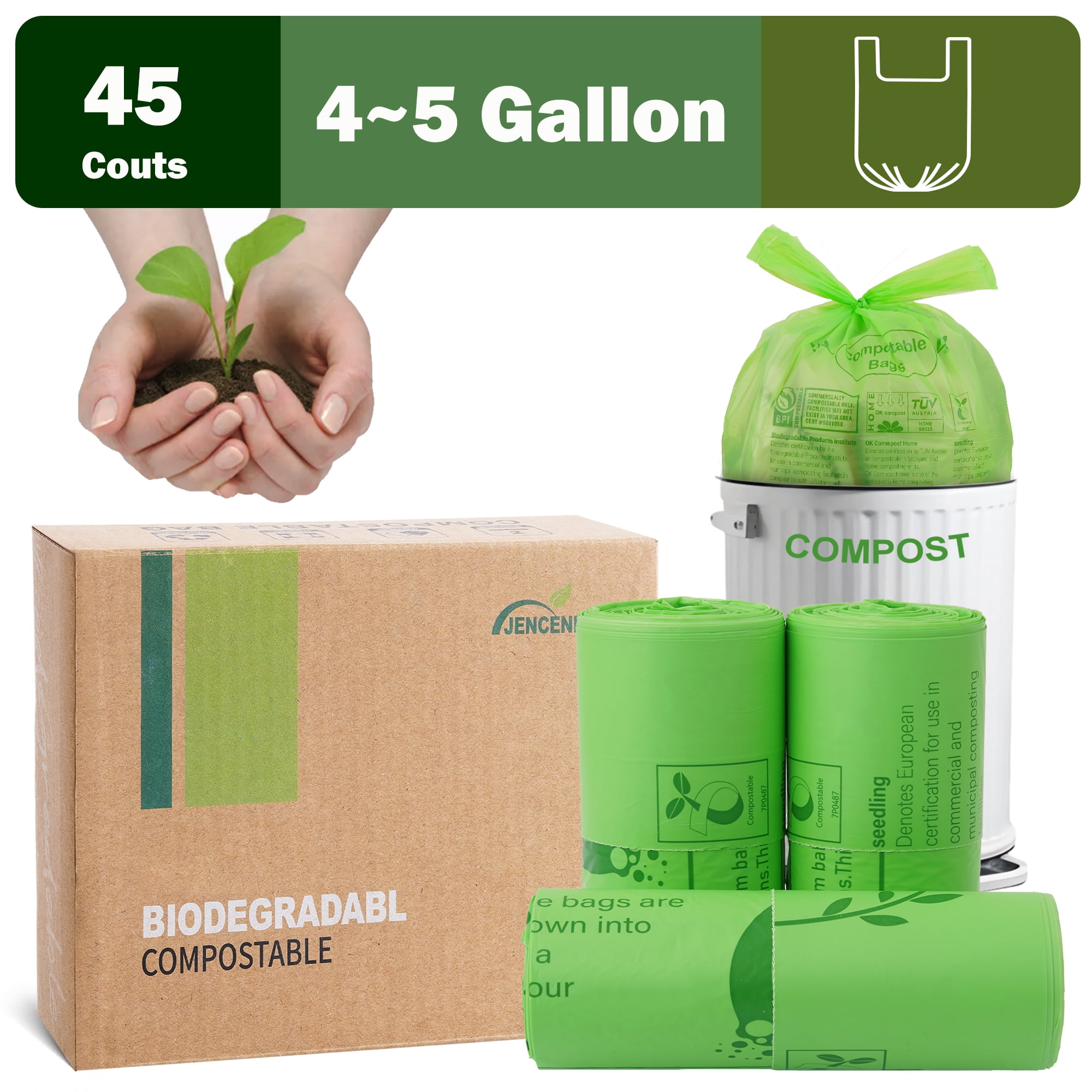 JENCENBIO Compostable Trash Bags, 5GAL, BPI & OK Compost Home - Walmart.com