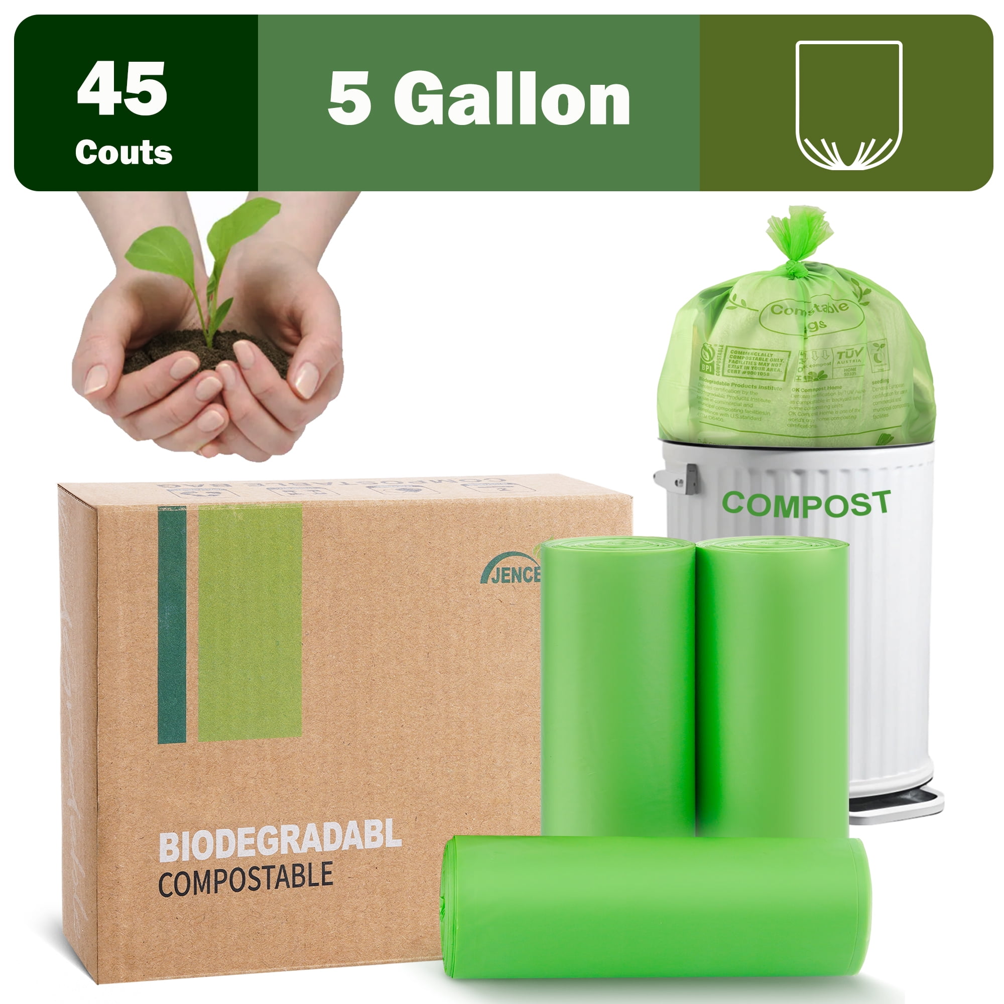 JENCENBIO Compostable Trash Bags 5 Gallon 20L Extra Thick 0.78 Mil Food ...