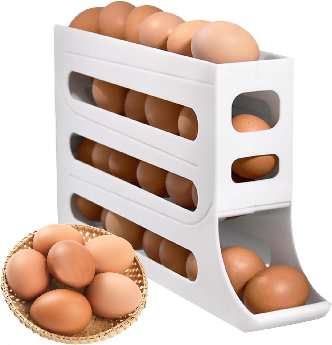 JENICO WORLD Egg Storage Rack for Refrigerator 4Tier Rolling Holder 30 ...