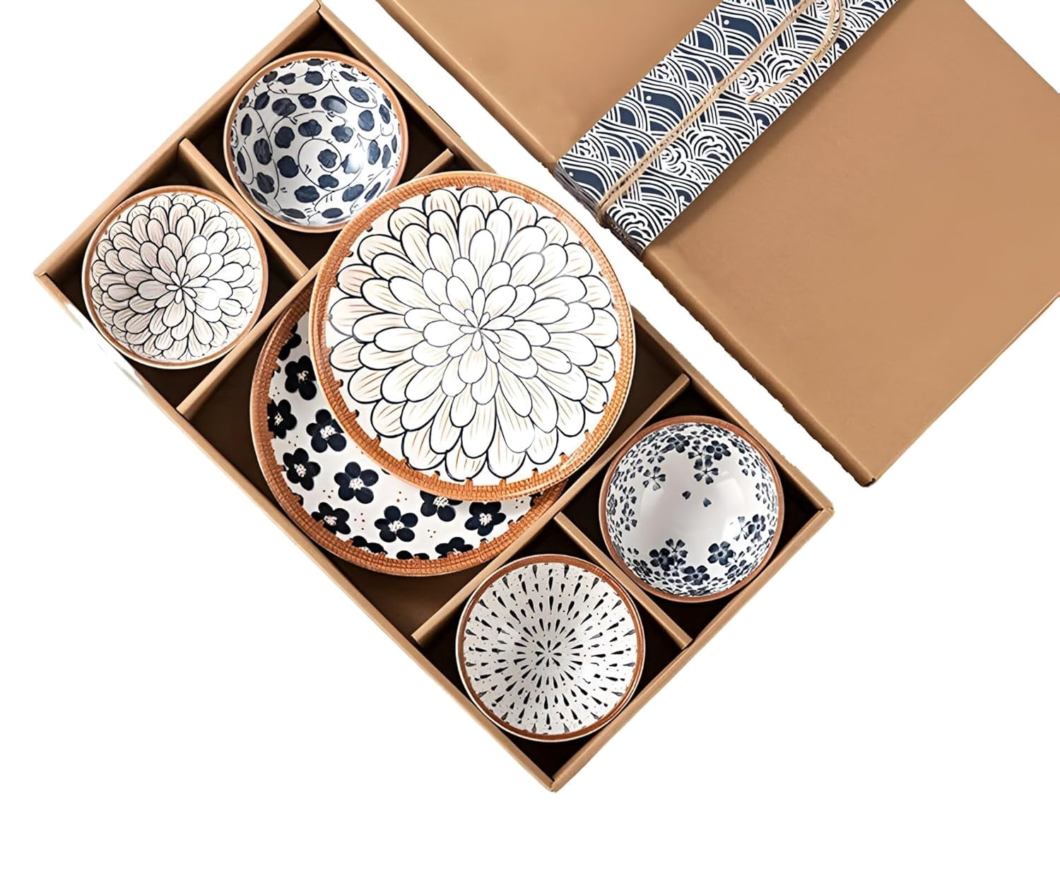 JENINAS 6Piece Porcelain Dinnerware Set Bowls Plates Set for Kitchen ...