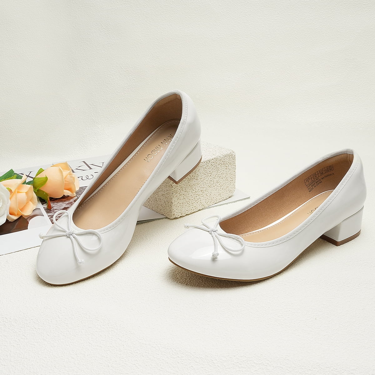 JENN ARDOR Chunky Block Low Heels Bow Round Closed Toe Comfort Work ...