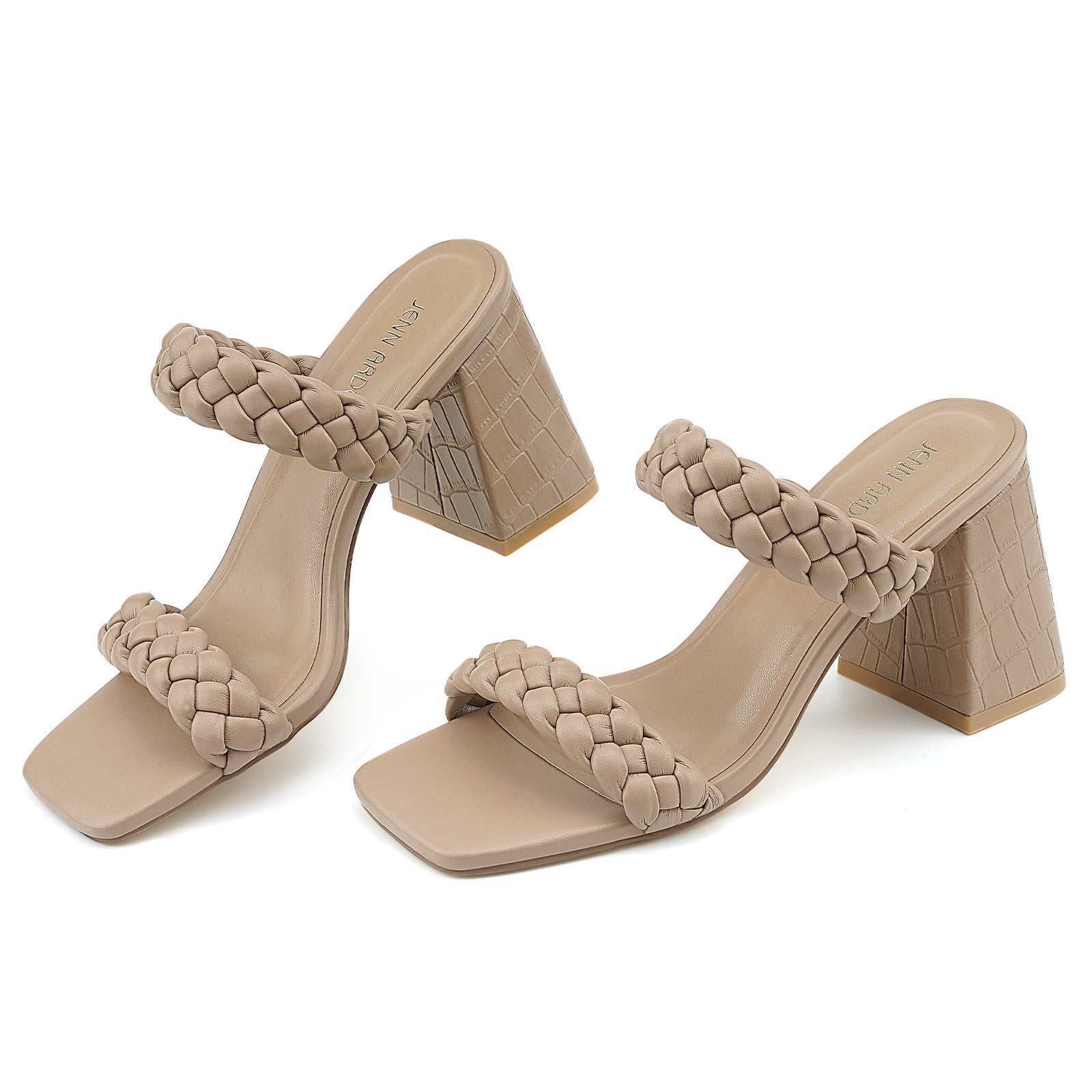JENN ARDOR Women's Braided Heel Sandals Fashion Slip On Block Sandals ...