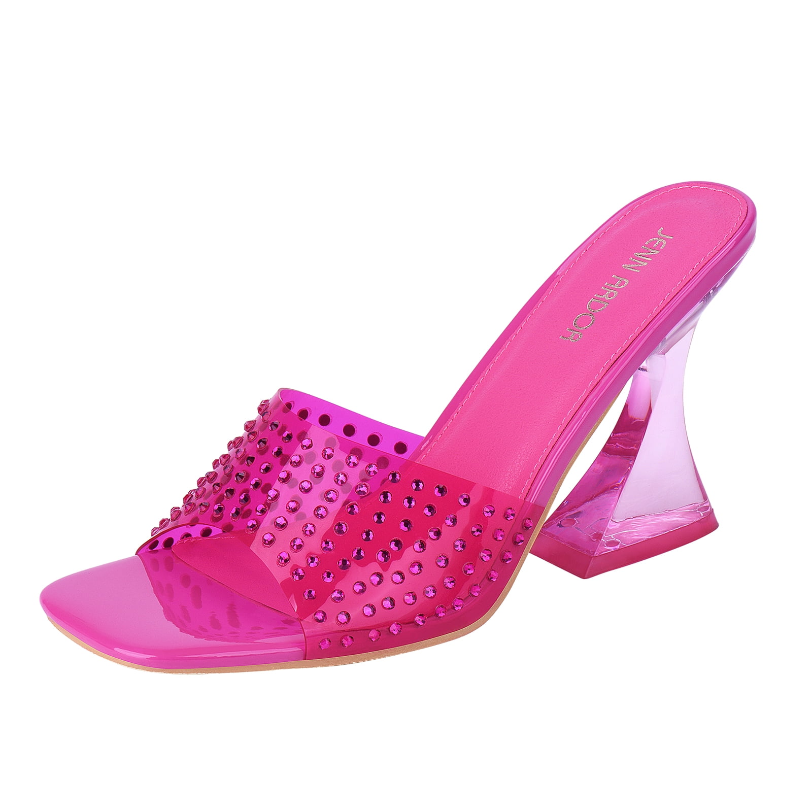 JENN ARDOR Women’s Chunk Heel Transparent Trendy Clear Heeled Sandals ...