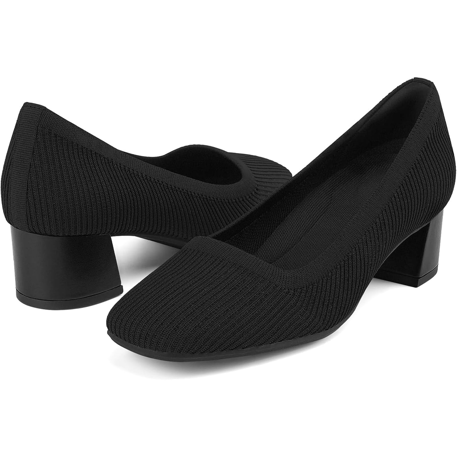 JENN ARDOR Chunky Low Heels Women Comfortable Knit Block Heeled Pumps ...