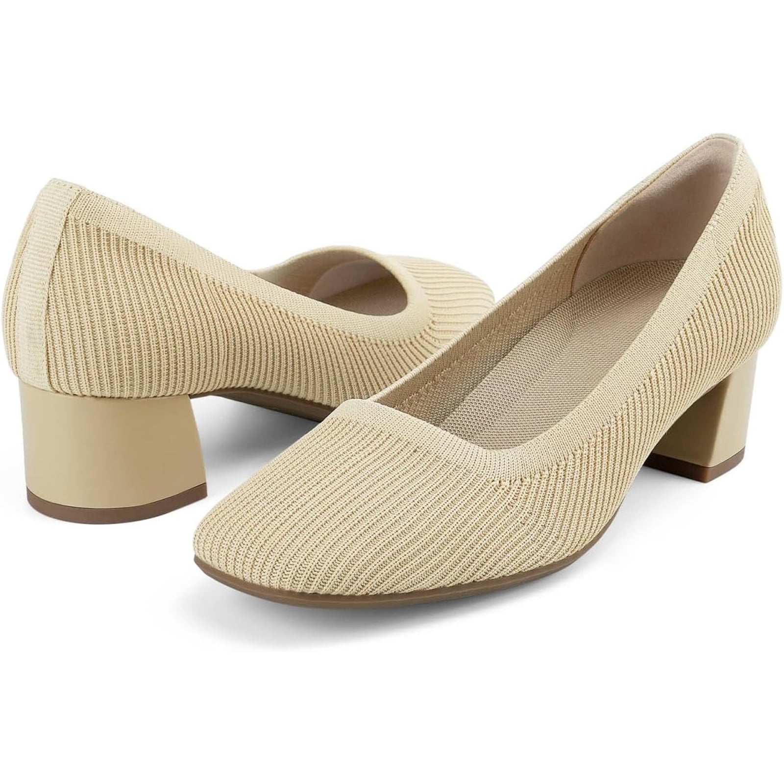 JENN ARDOR Women's Chunky Block Heels Knit Square Closed Toe Pumps ...