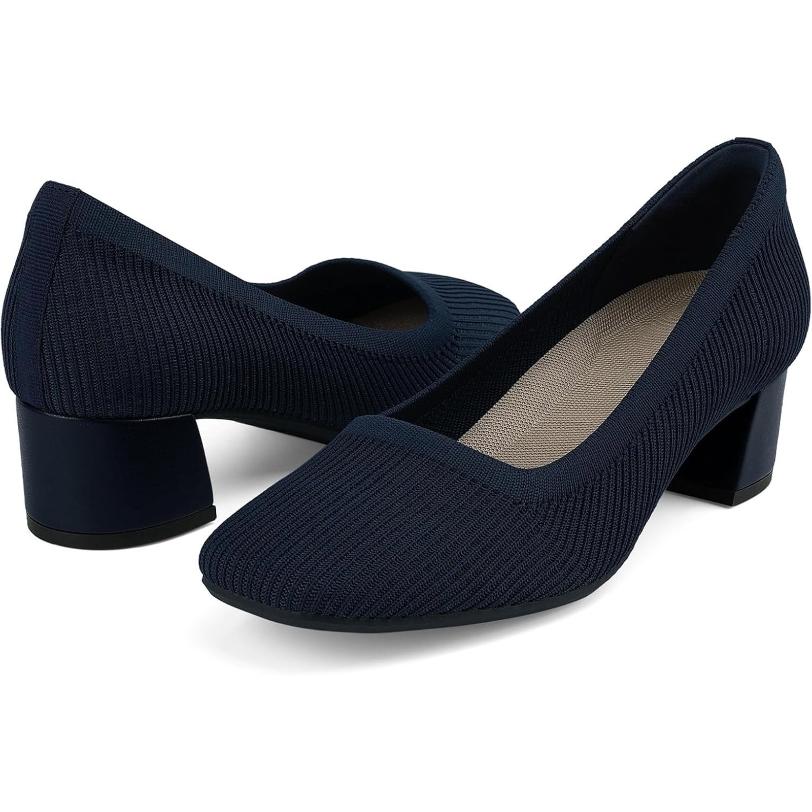 JENN ARDOR Women's Chunky Block Heels Knit Square Closed Toe Pumps ...