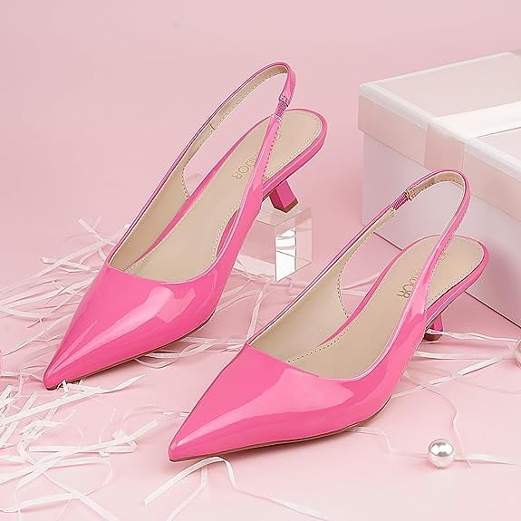 JENN ARDOR Women's Low Slingback Heels Strap Pump Pointed Toe ...