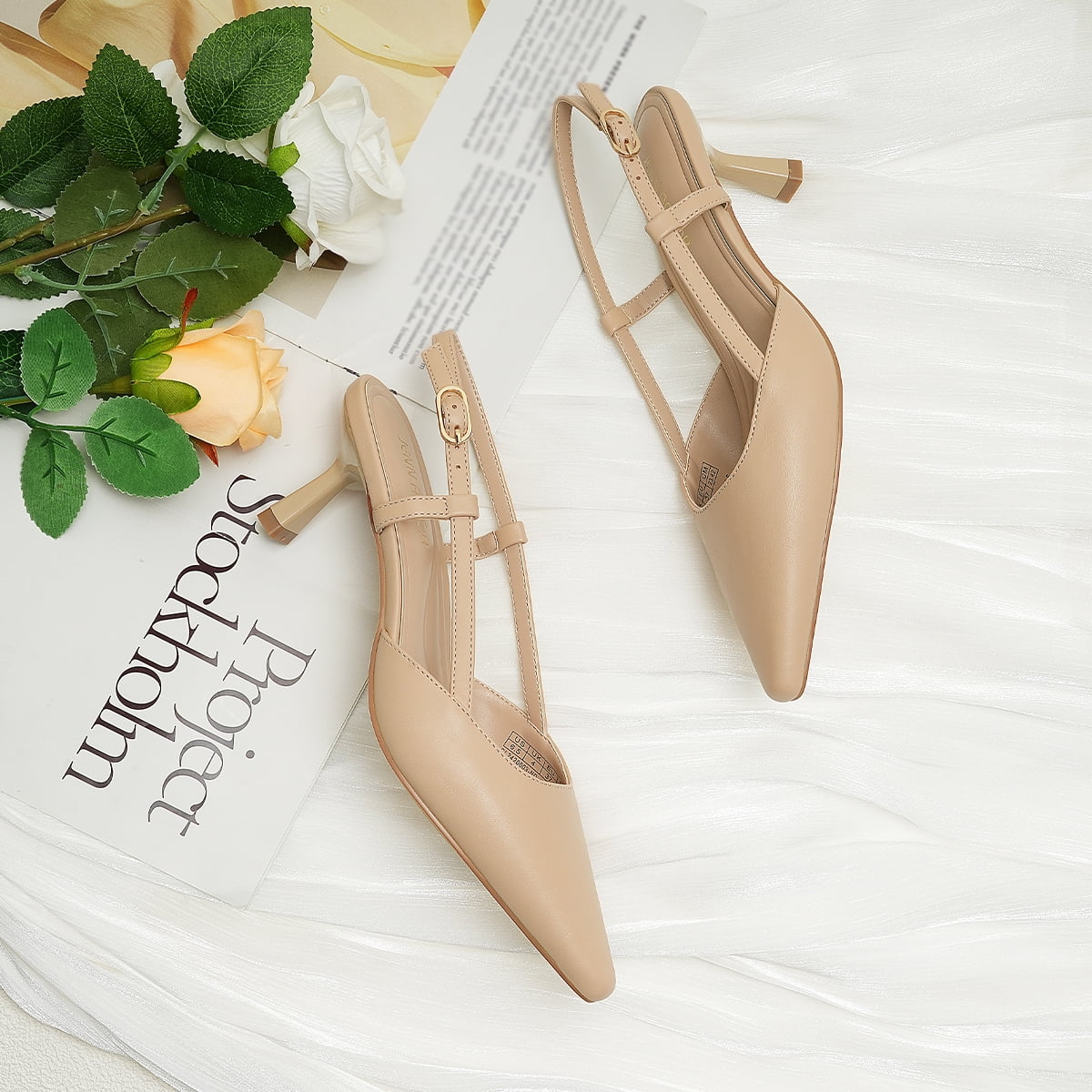 JENN ARDOR Women's Slingback Kitten Heel Closed Pointed Toe Dress Pumps ...