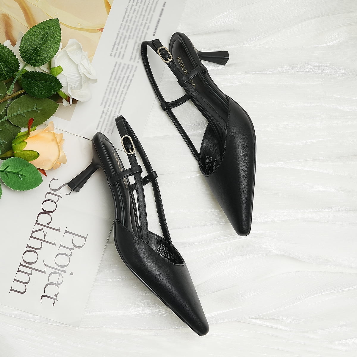 JENN ARDOR Women's Slingback Kitten Heel Closed Pointed Toe Dress Pumps ...