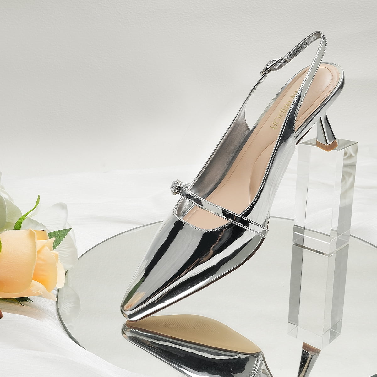 JENN ARDOR Women's Slingback Kitten Heels Pointed Closed Toe Buckle ...