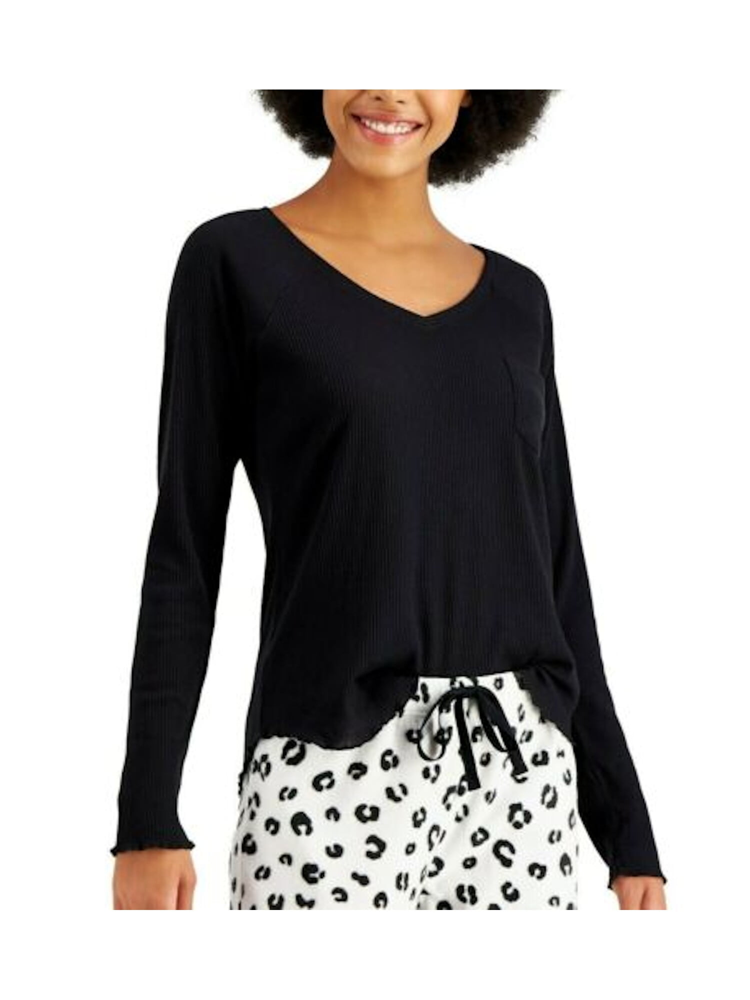 JENNI Intimates Black Ribbed Solid Sleepwear Shirt Size: M - Walmart.com