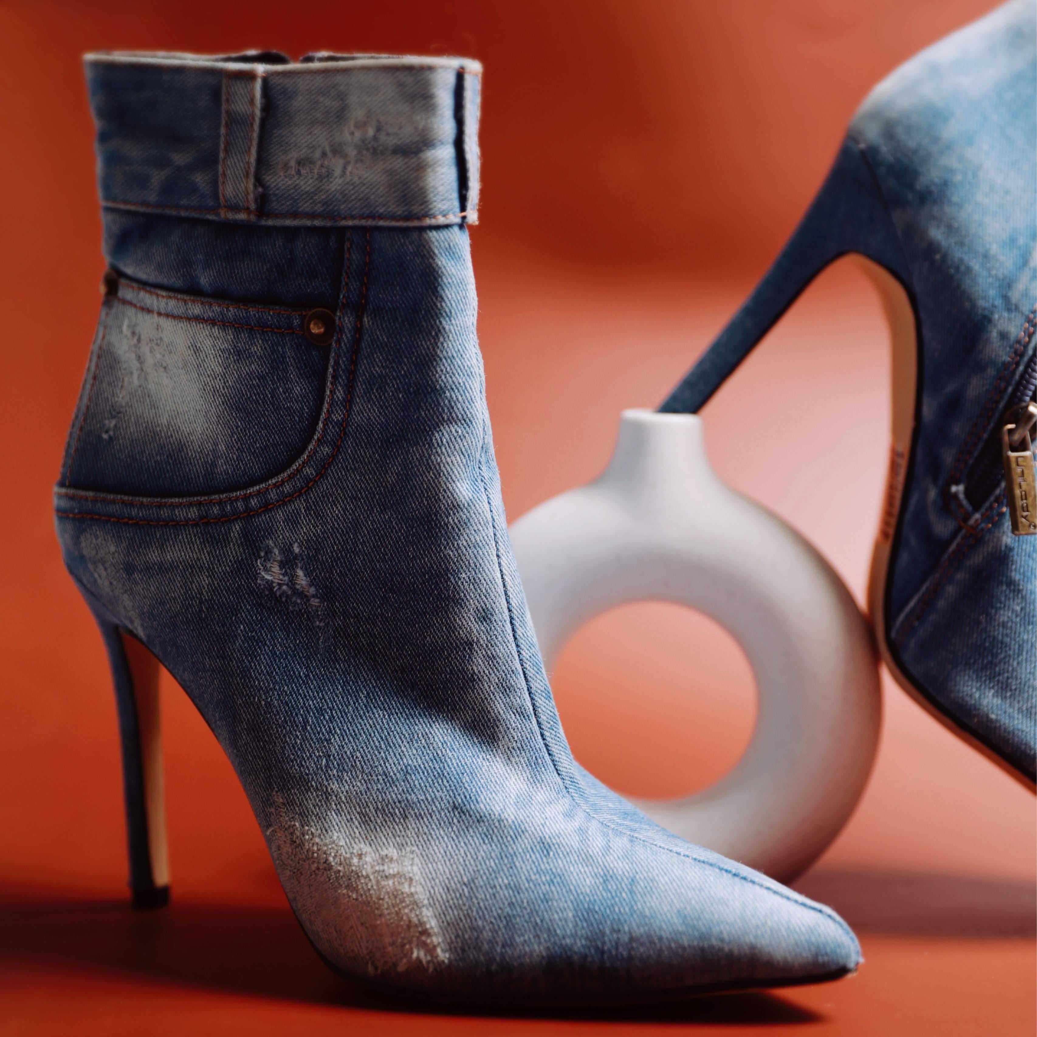 【JENS-1】Belovely Denim high-heeled ankle boots with pointed toes (ORDER ...
