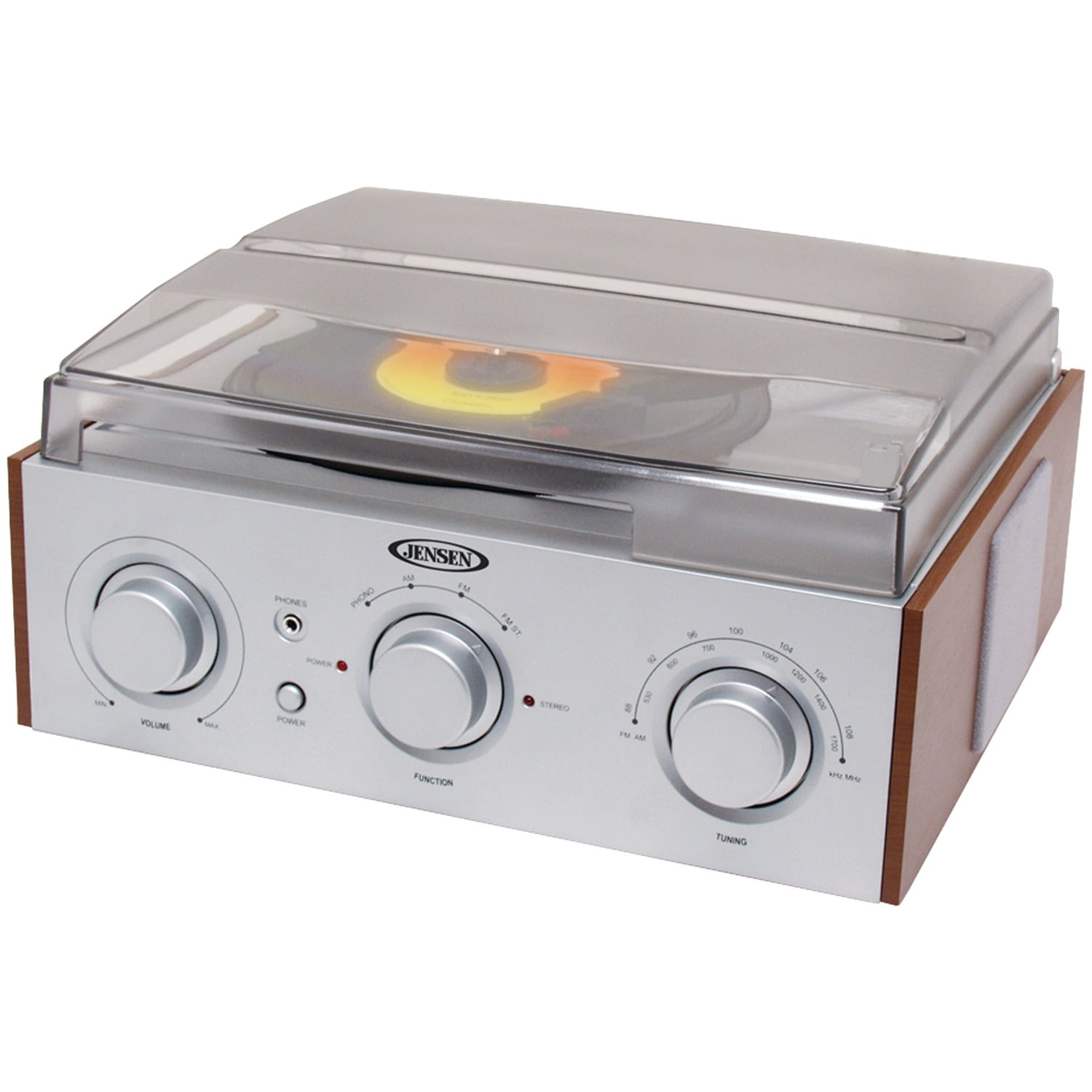 JENSEN JTA-220 3-Speed Stereo Turntable with AM/FM Receiver & 2 Built ...