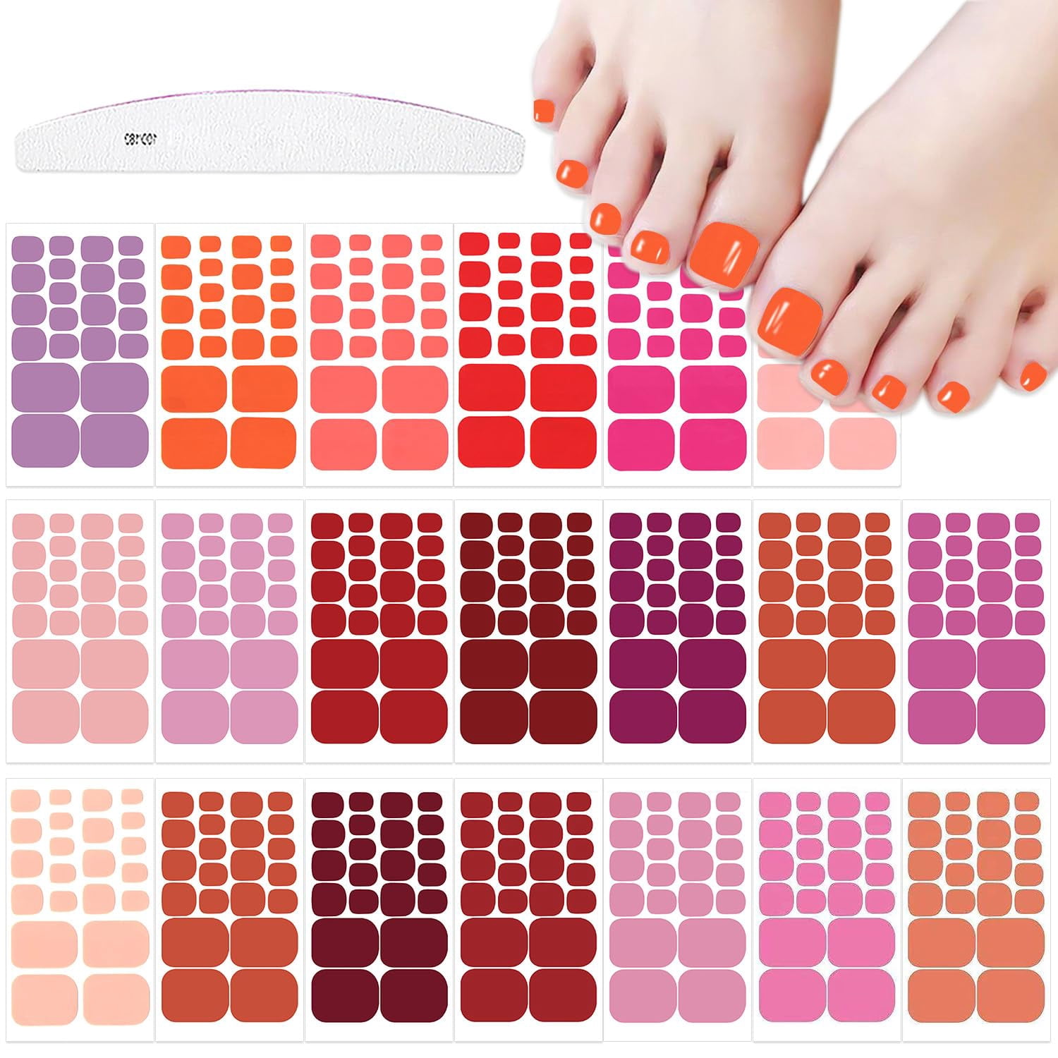 JERCLITY 440 Pieces 20 Sheets Toe Nail Stickers Nail Wraps Pink Red ...