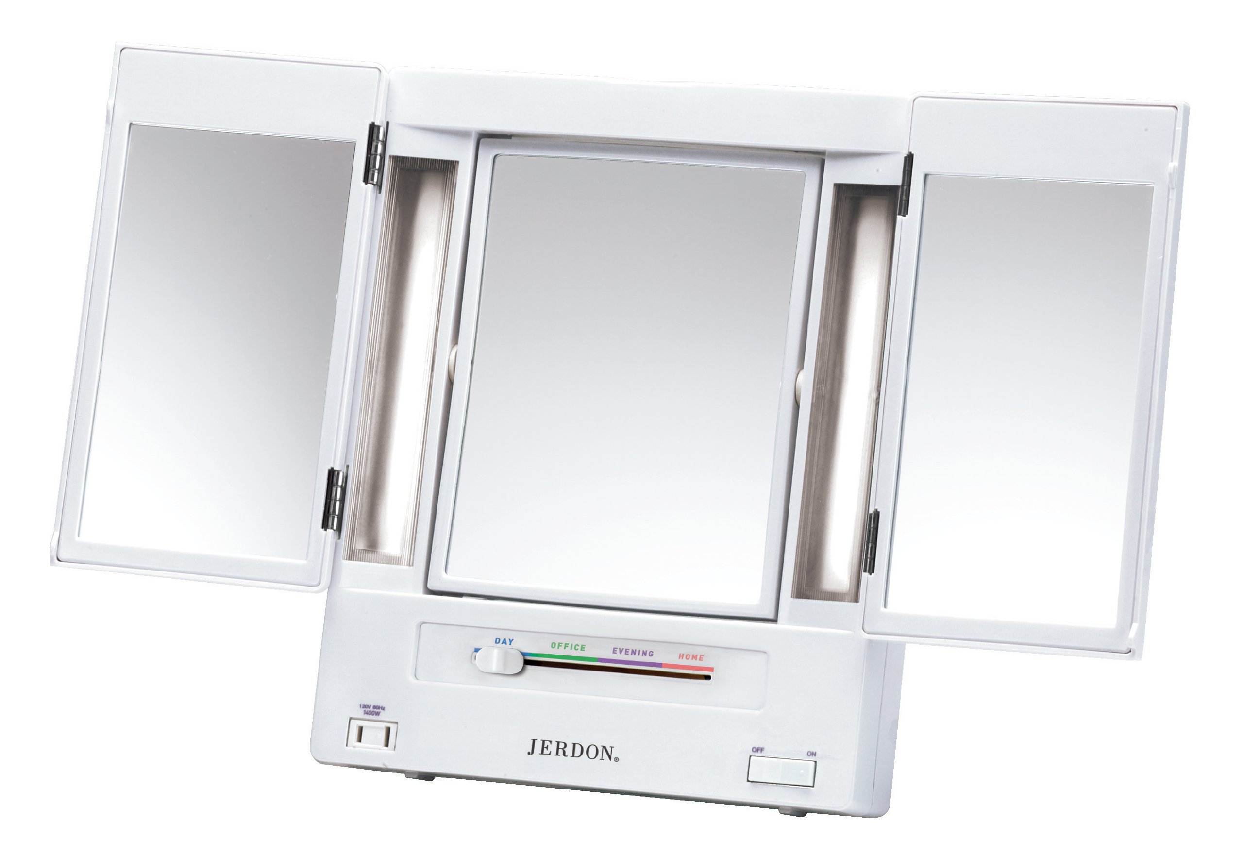 JERDON Tri-Fold Two-Sided Makeup Mirror with Lights - Vanity Mirror ...