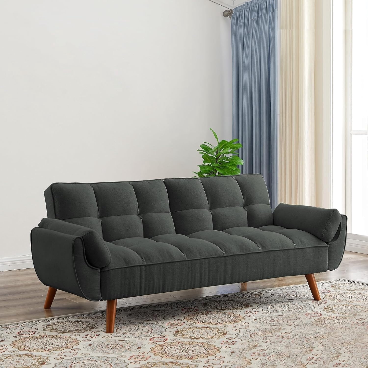 JEREMY CASS INC 75.39 IN. Futon Sofa Bed, Convertible Upholstered Couch ...