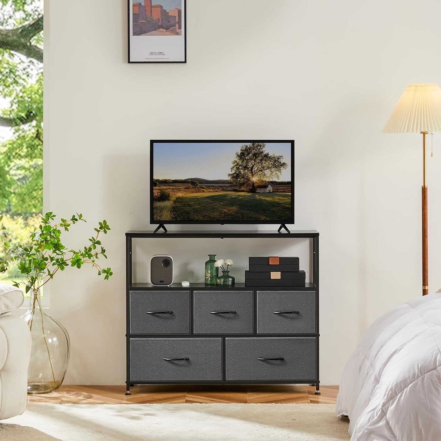 JEREMY TV Stand Dresser with 5 Fabric Entertainment Center for 45 inch ...