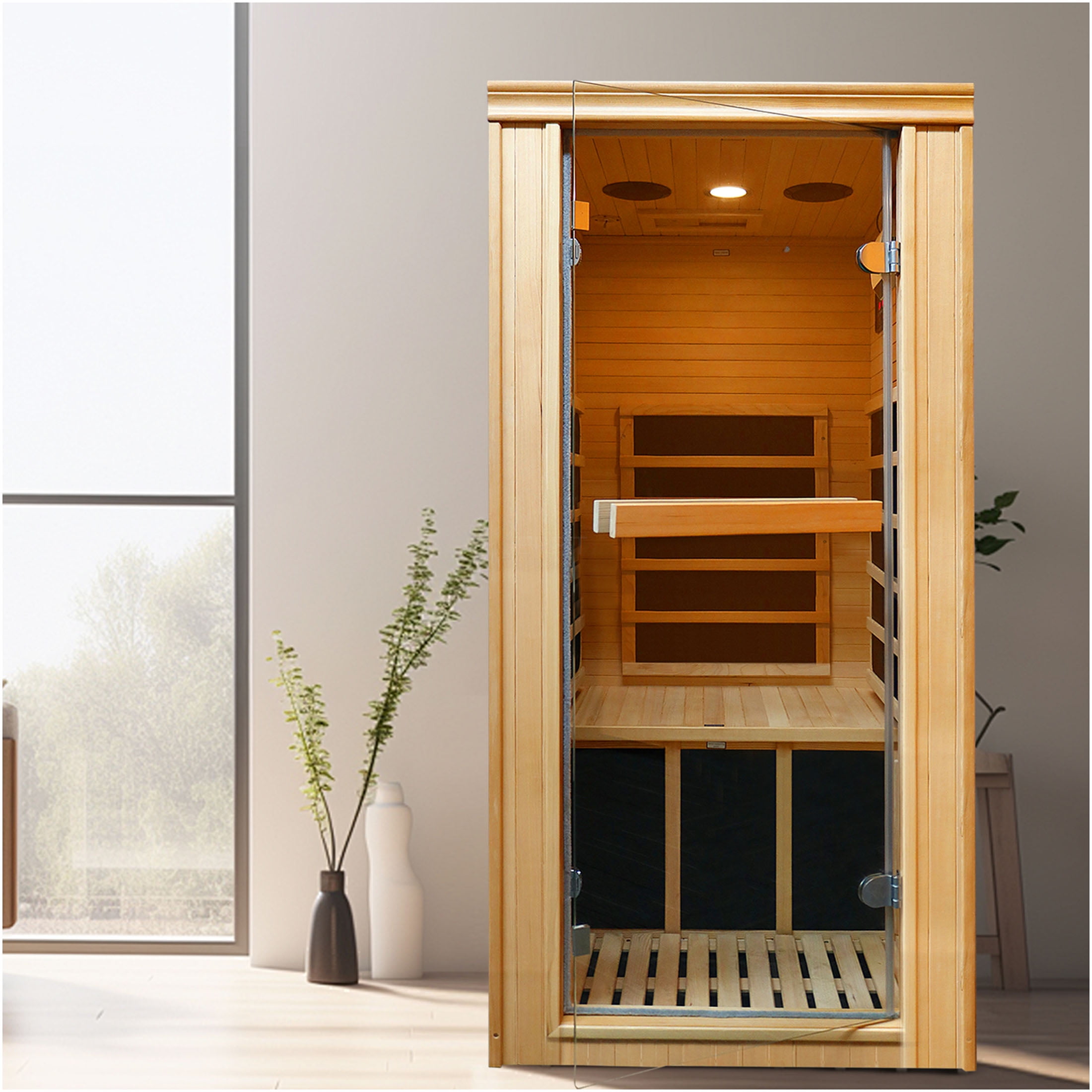 JERFIT 1-Person Hemlock Wood Far Infrared Home Sauna with Bluetooth ...