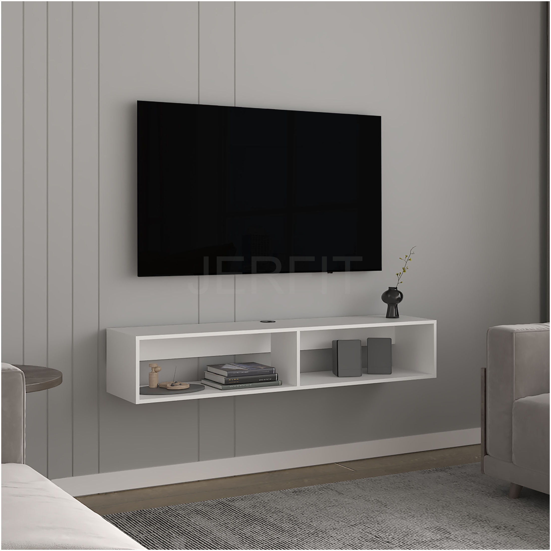 JERFIT 10.4" Height TV Stand with 2 Shelves, Compact Media Console for ...
