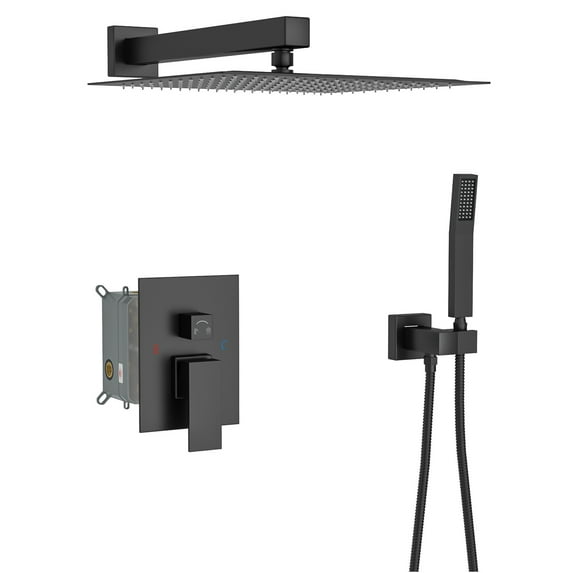 JERFIT 10 Inch Matte Black Dual Shower System with Pressure Balance ...